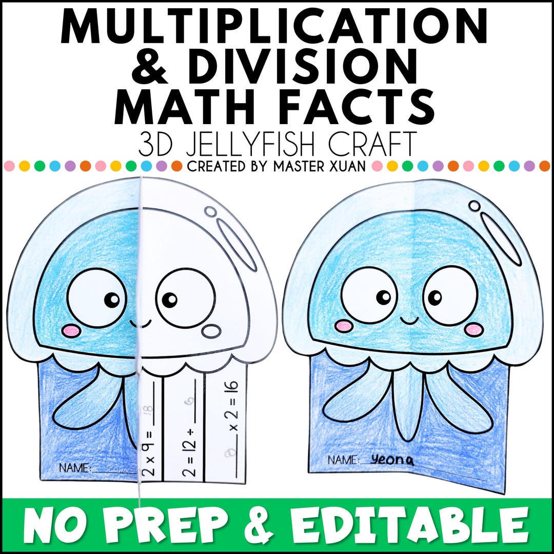 3D Jellyfish Craft for 3rd Grade Math Facts Multiplication Printable ...