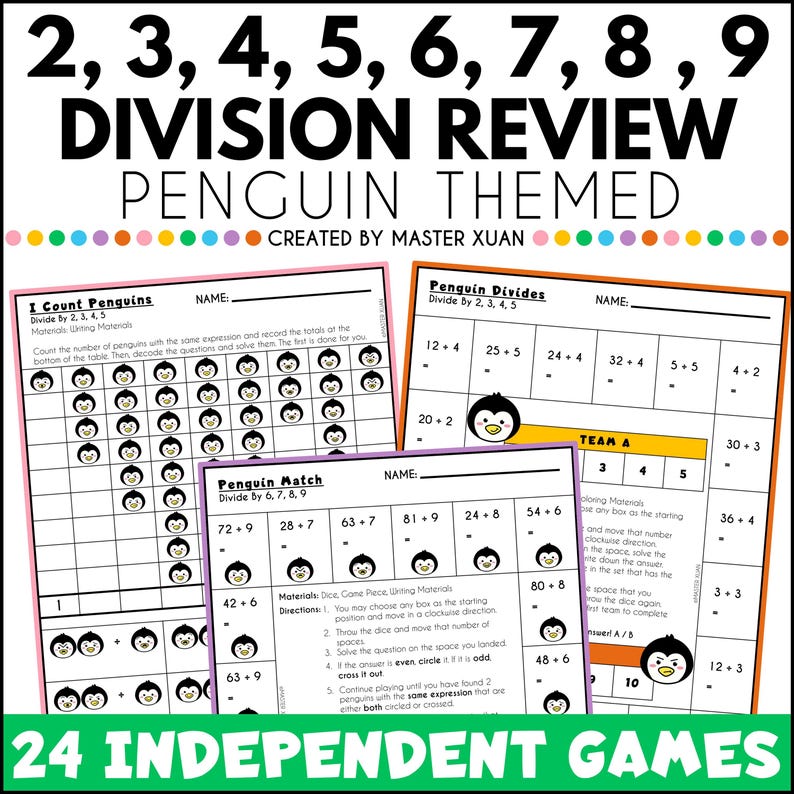 Division Game Worksheets for Homeschool Math Review Fact Fluency ...
