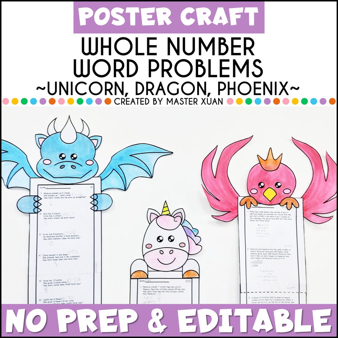 Mythical Creatures Math Word Problems Printable Paper Craft Kids ...