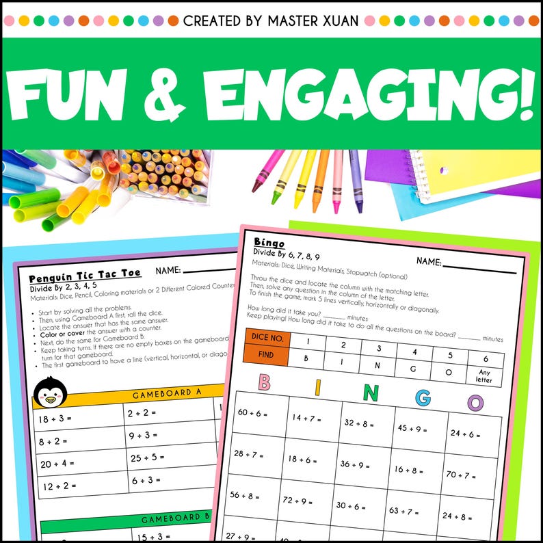 Division Game Worksheets for Homeschool Math Review Fact Fluency ...