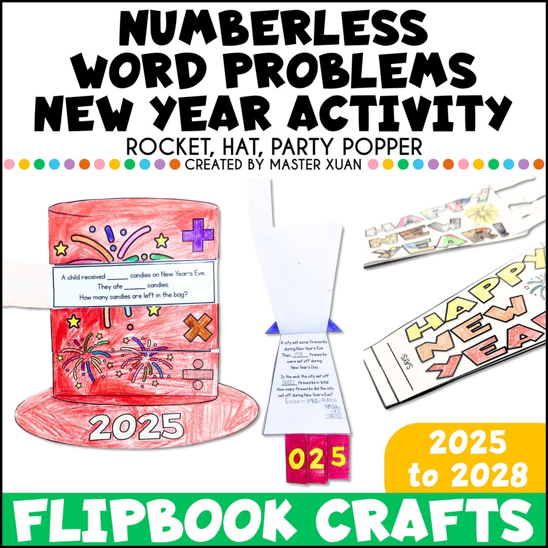 Numberless Word Problems New Years Crafts, Flipbook & Math Goals ...
