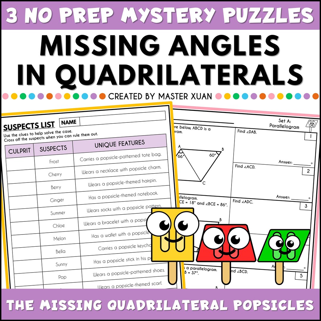 6th Grade Geometry Mystery Puzzles Math Printable, Find Missing Unknown ...