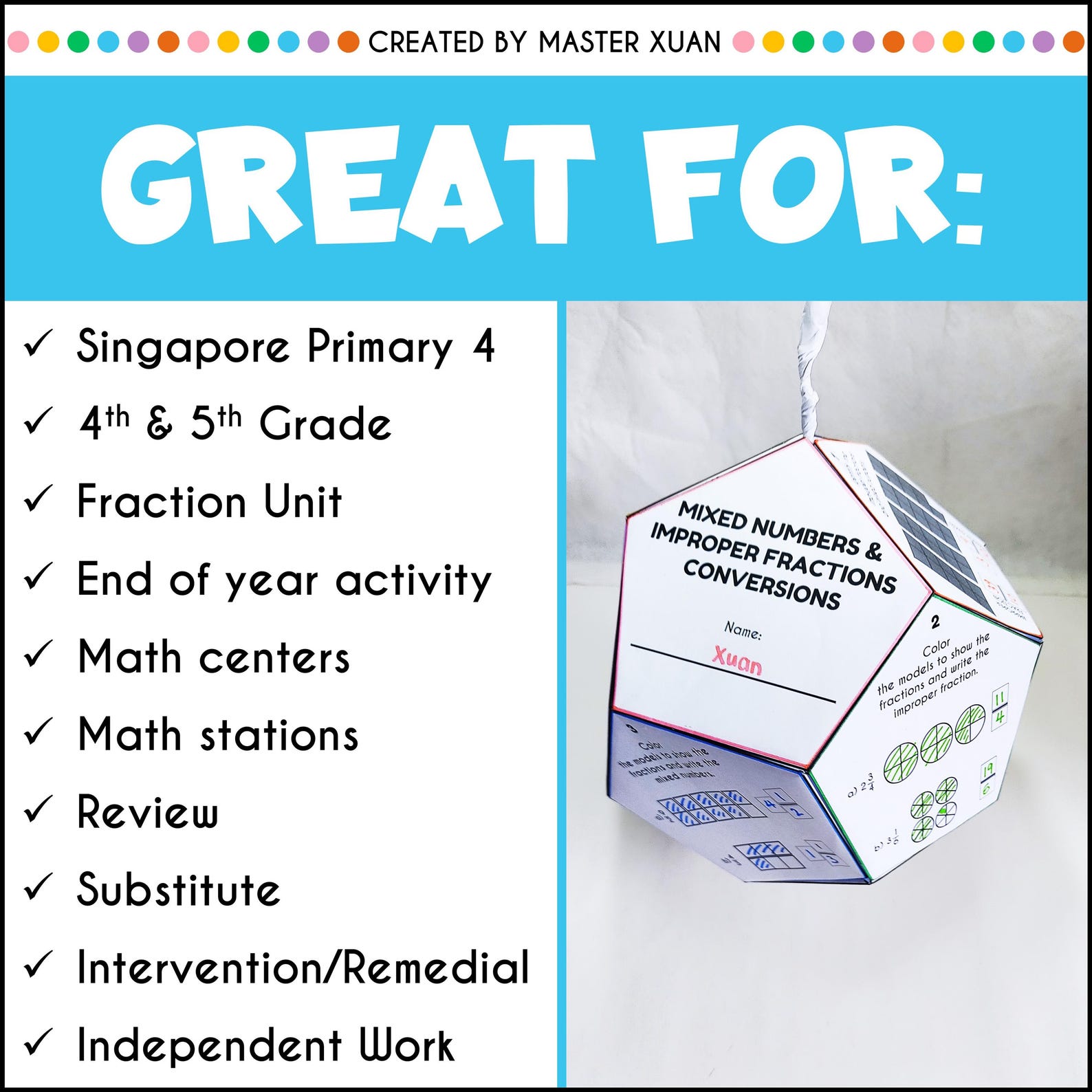Mixed Numbers and Improper Fractions Math Craft Printable Activities ...