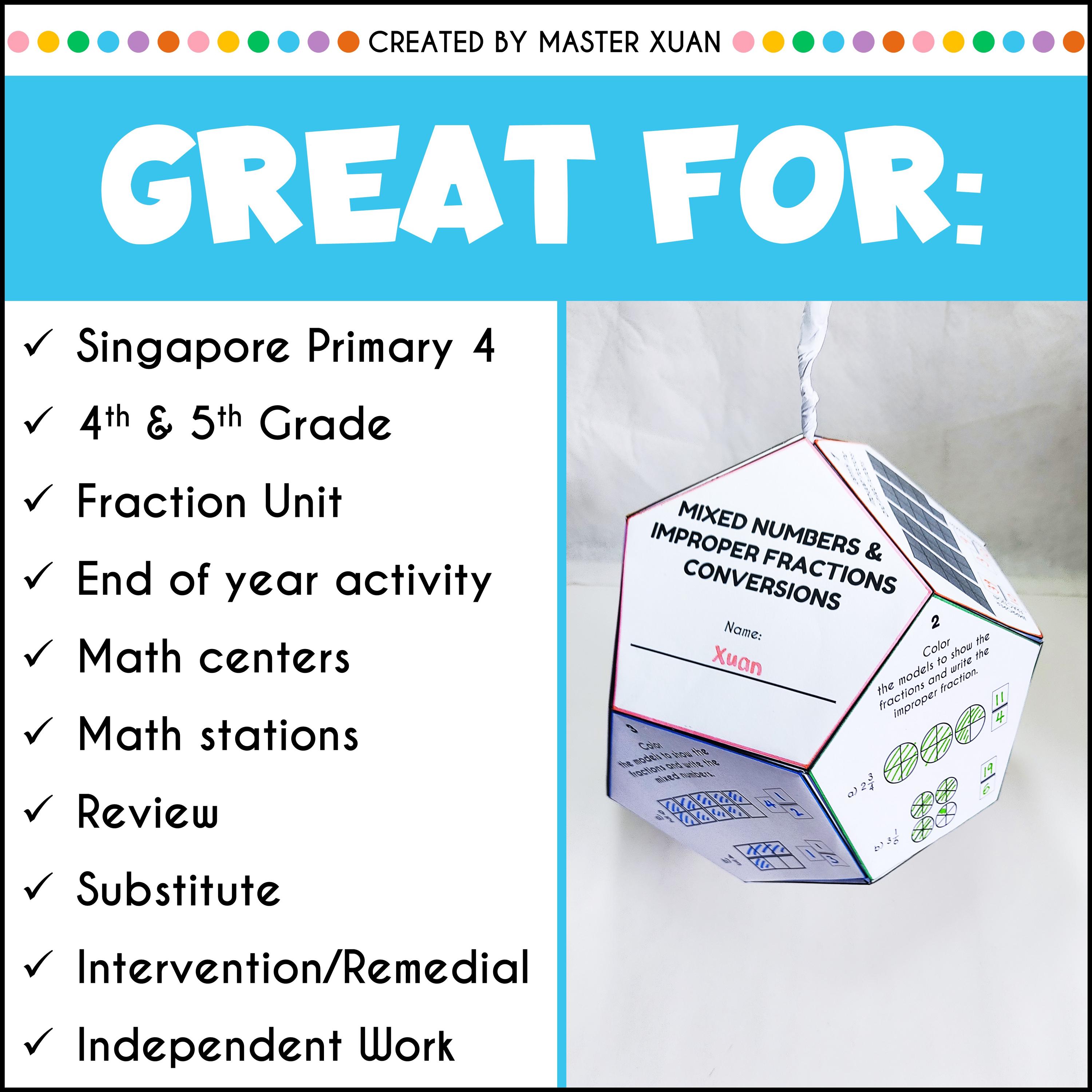 Mixed Numbers and Improper Fractions Math Craft Printable Activities ...
