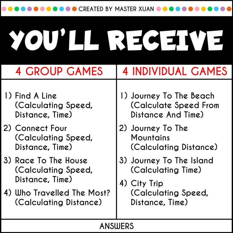 Speed Distance Time Printable Games for 7th Grade Math Speed Formula ...