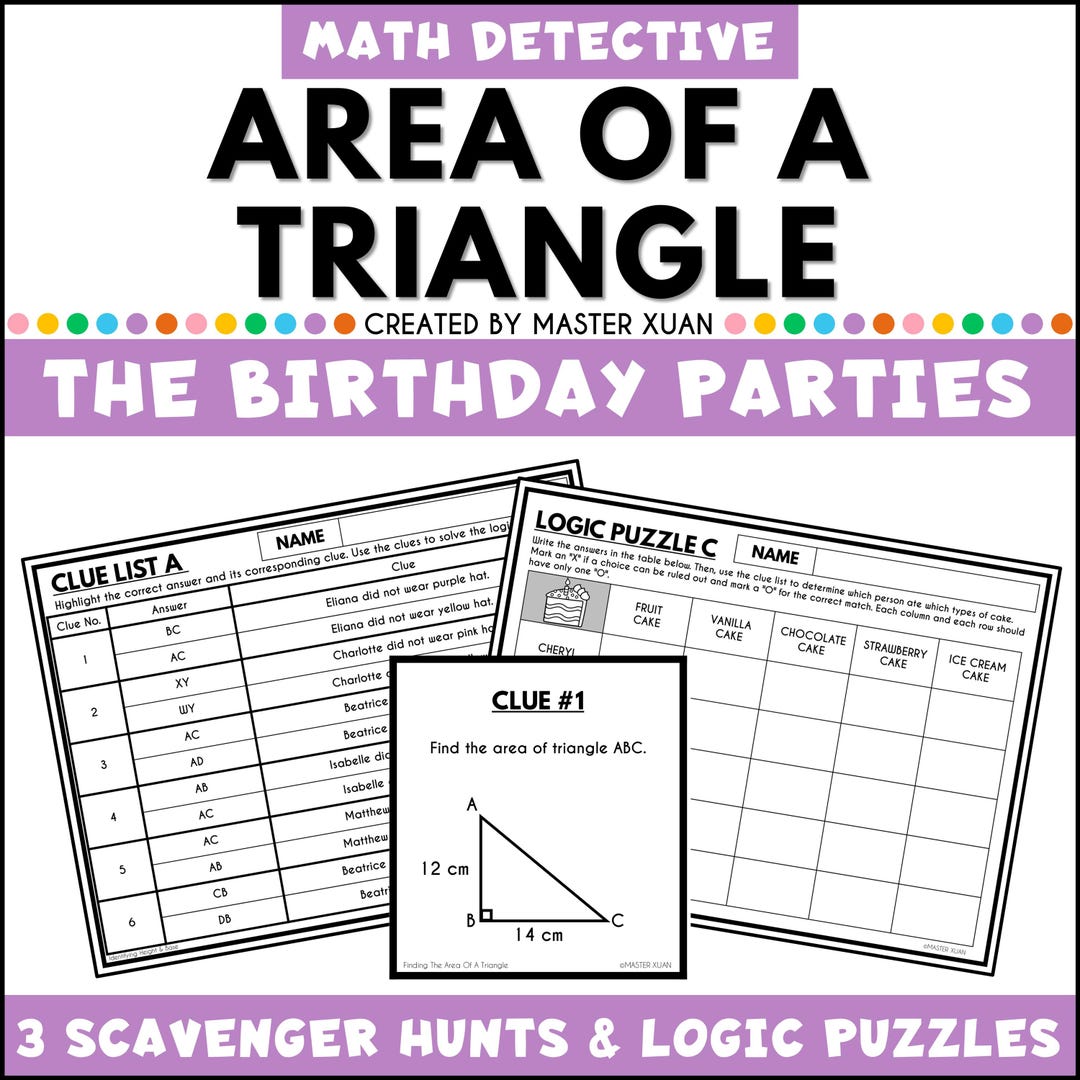Area of Triangles Scavenger Hunt Games for 6th Grade Math Logic Puzzles ...