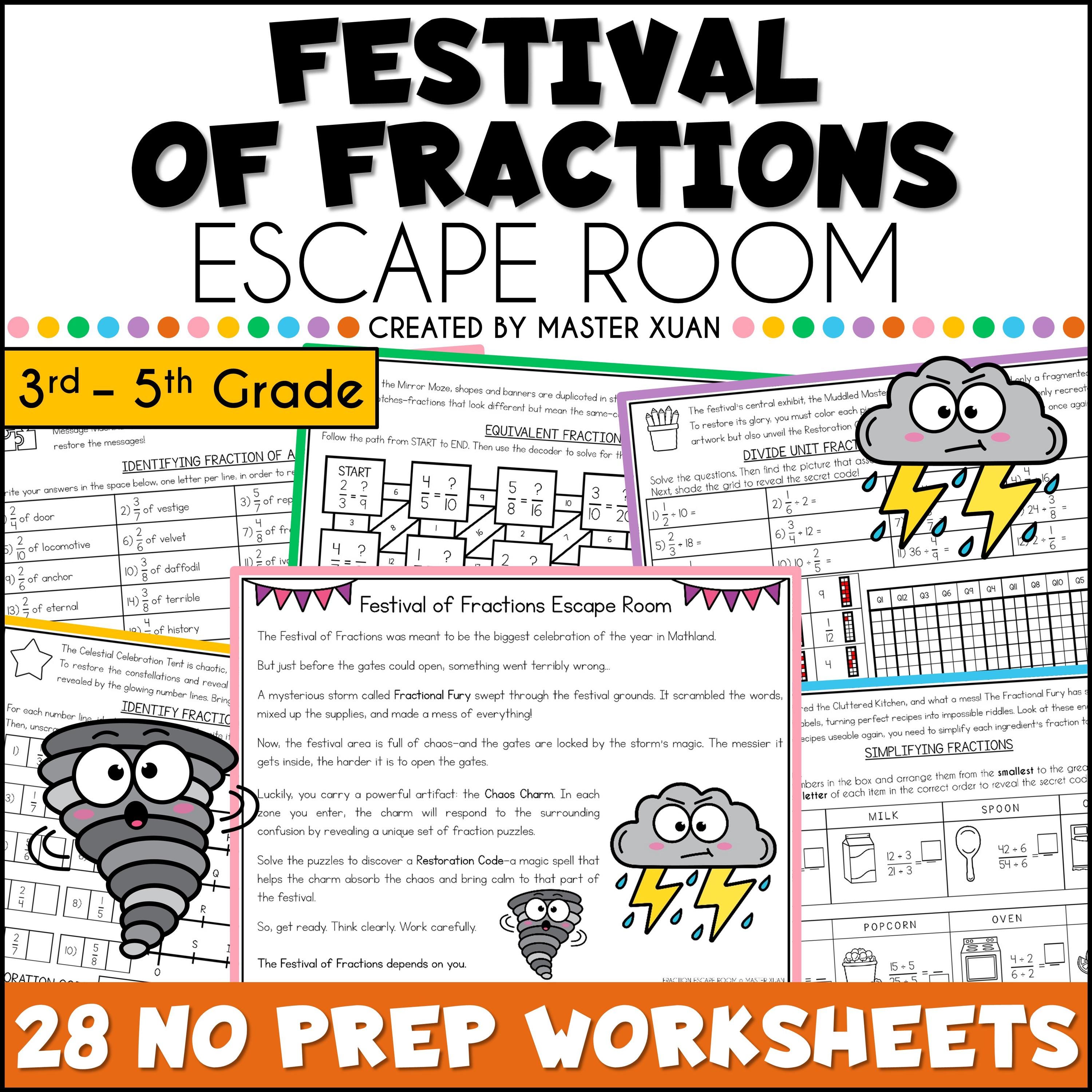 Math Escape Room Printable, Fractions Practice (3rd-5th Grade Review ...