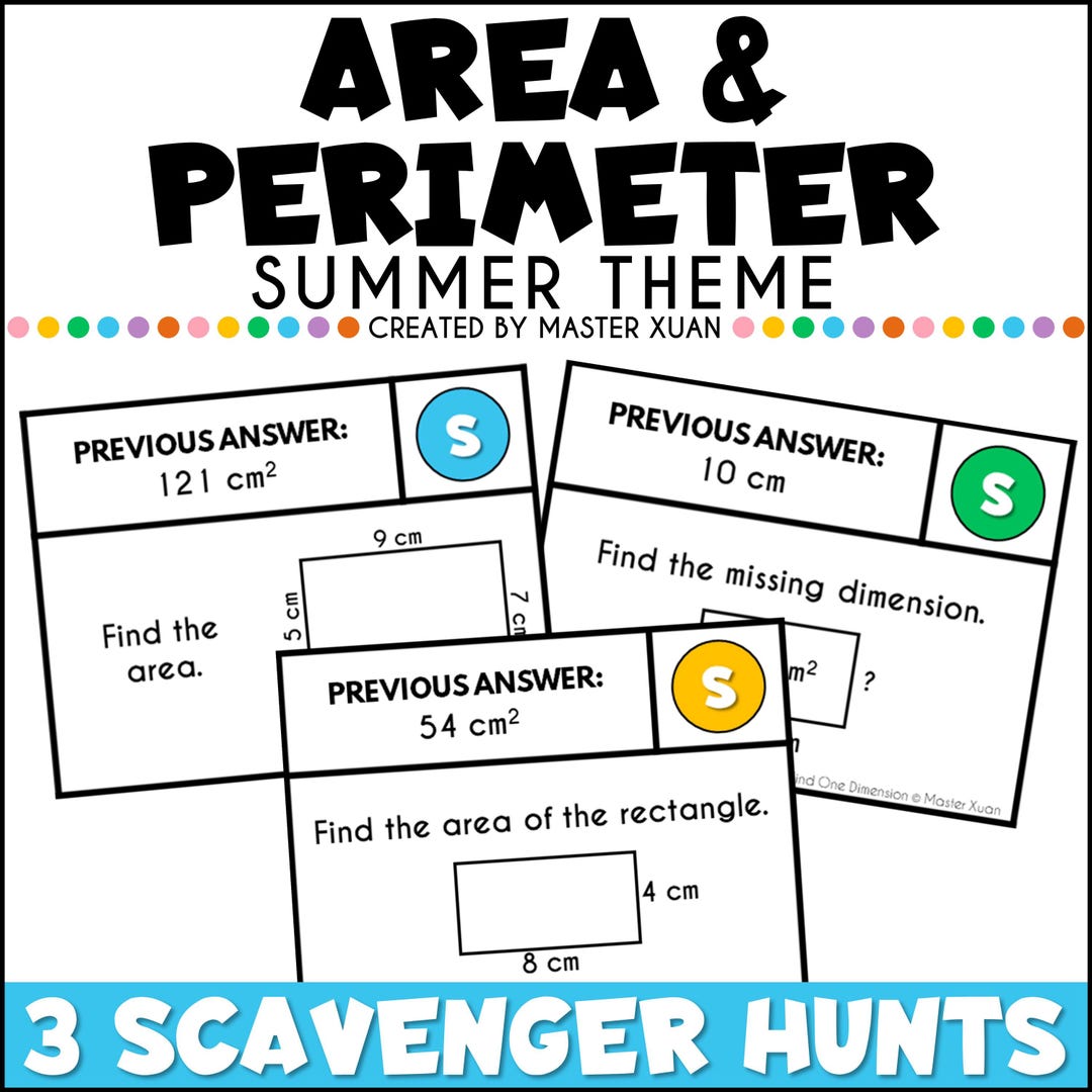 Area and Perimeter Games for Third Grade Summer Scavenger Hunt Math ...
