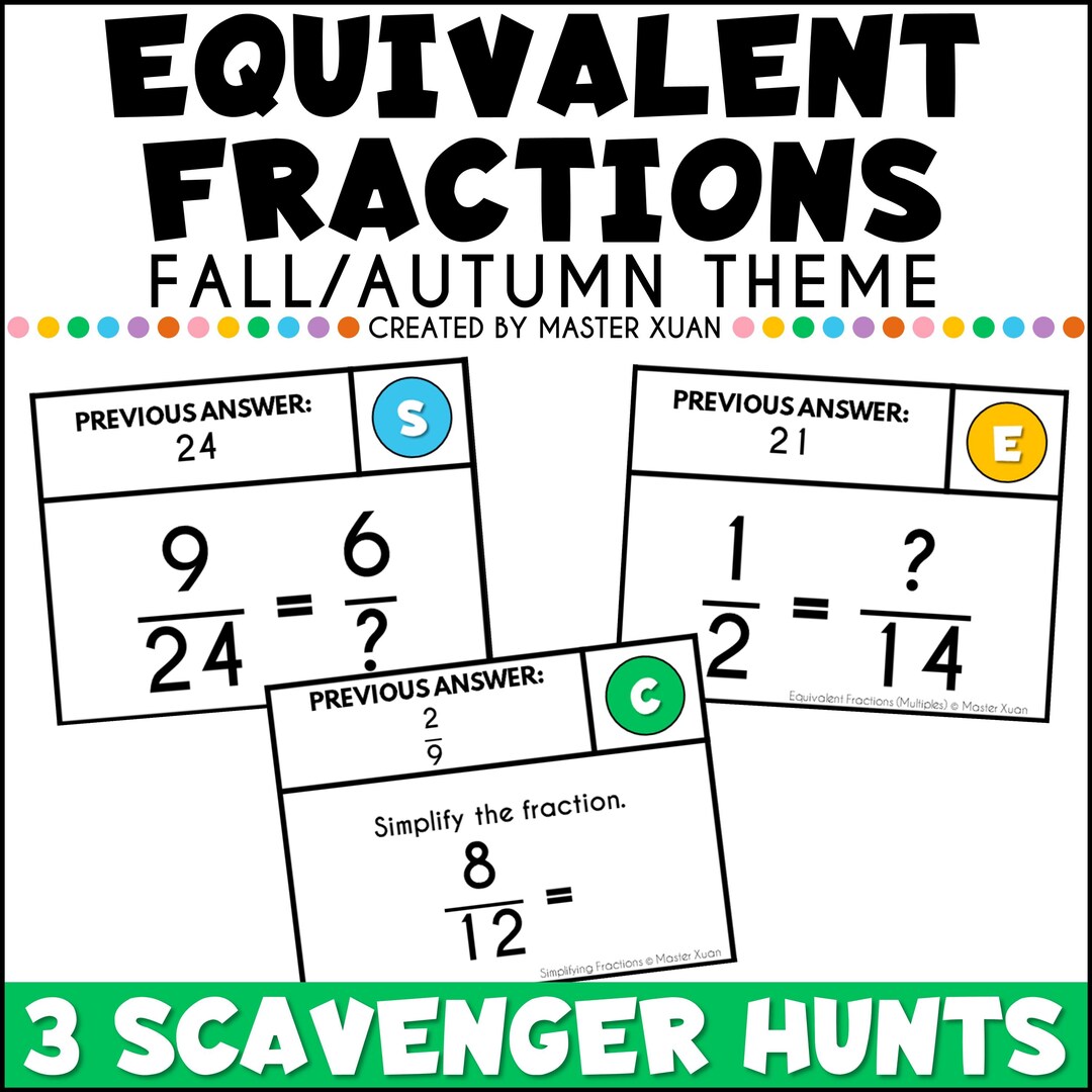 Equivalent Fractions Game for 3rd Grade Fall Scavenger Hunt Math ...