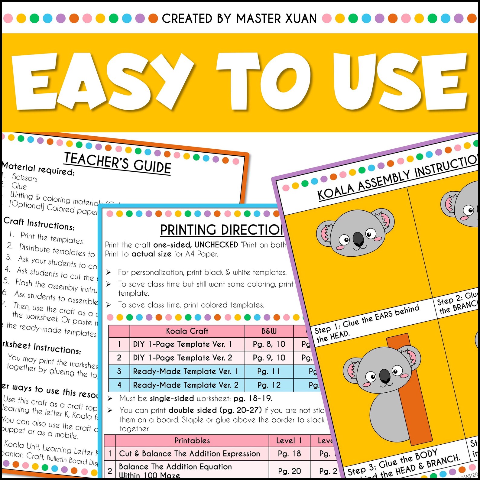 Koala Craft, Balancing & Solving One Step Equations With Addition and ...
