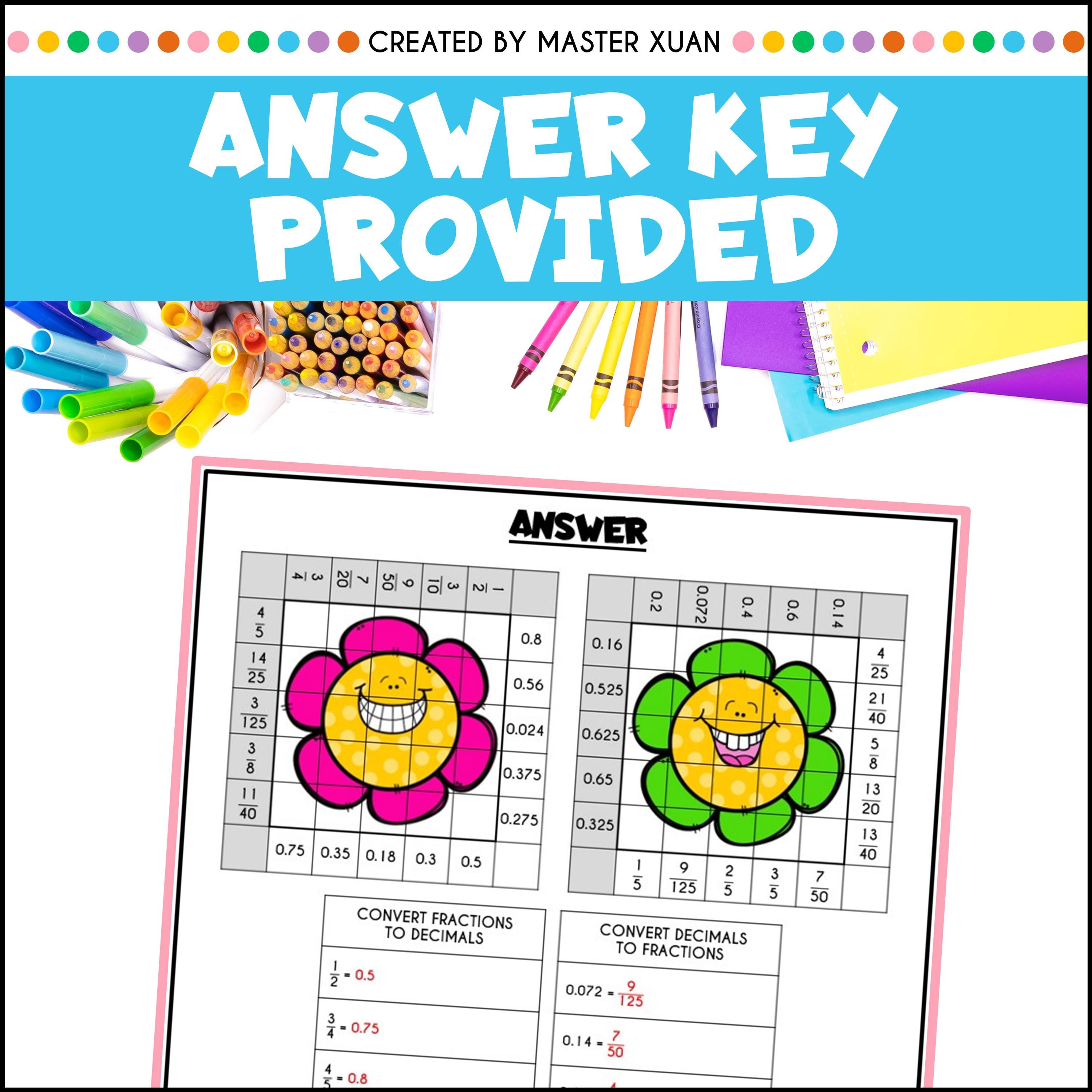 Fraction to Decimal Conversion Crafts Spring Flower Printable 4th Grade ...
