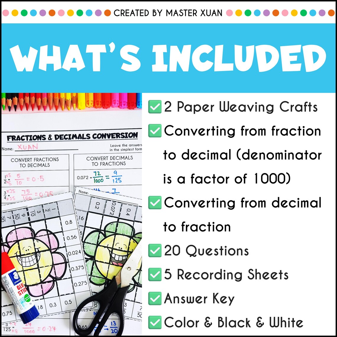 Fraction to Decimal Conversion Crafts Spring Flower Printable 4th Grade ...