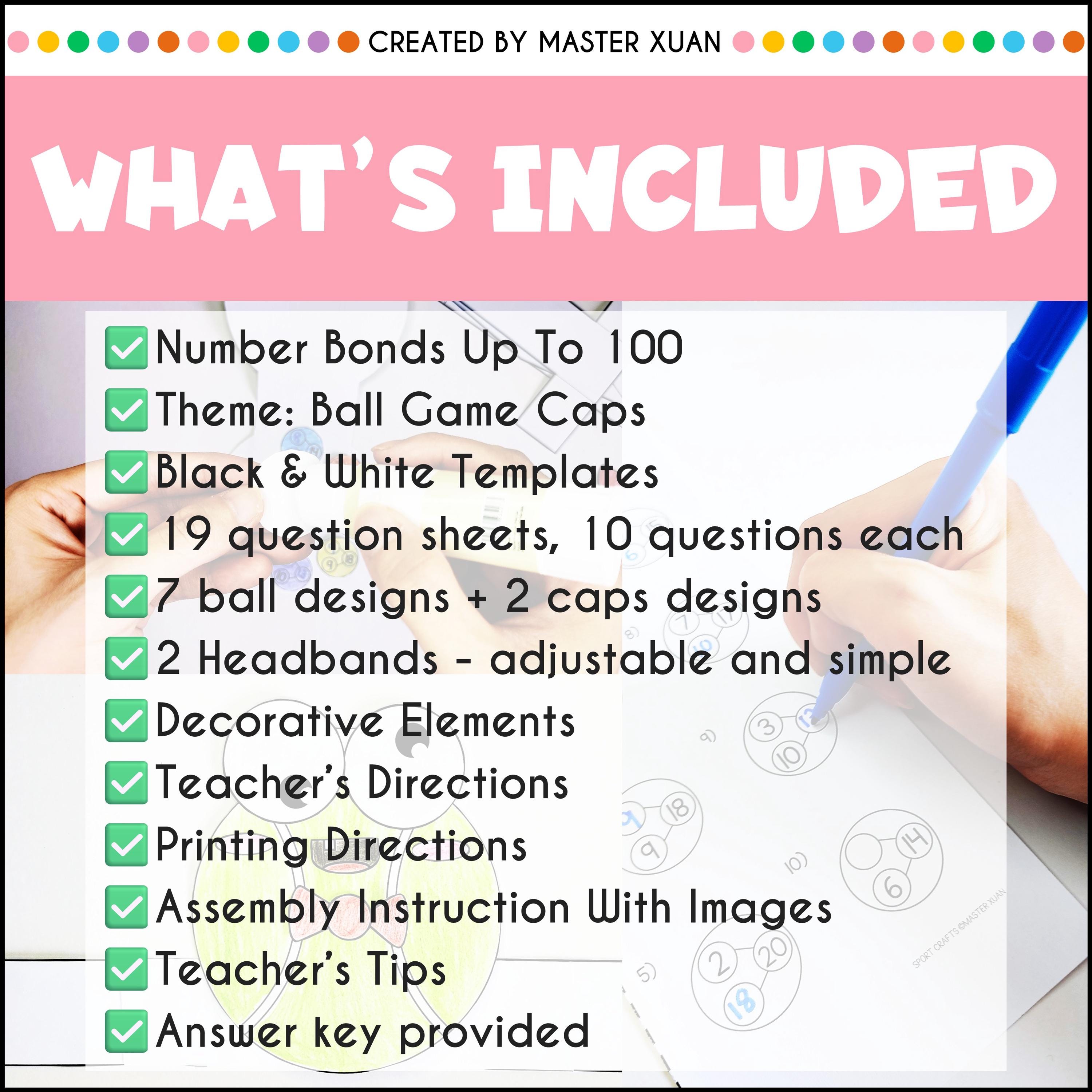 Number Bonds to 100 Sports Craft Printable Activities for First Grade ...