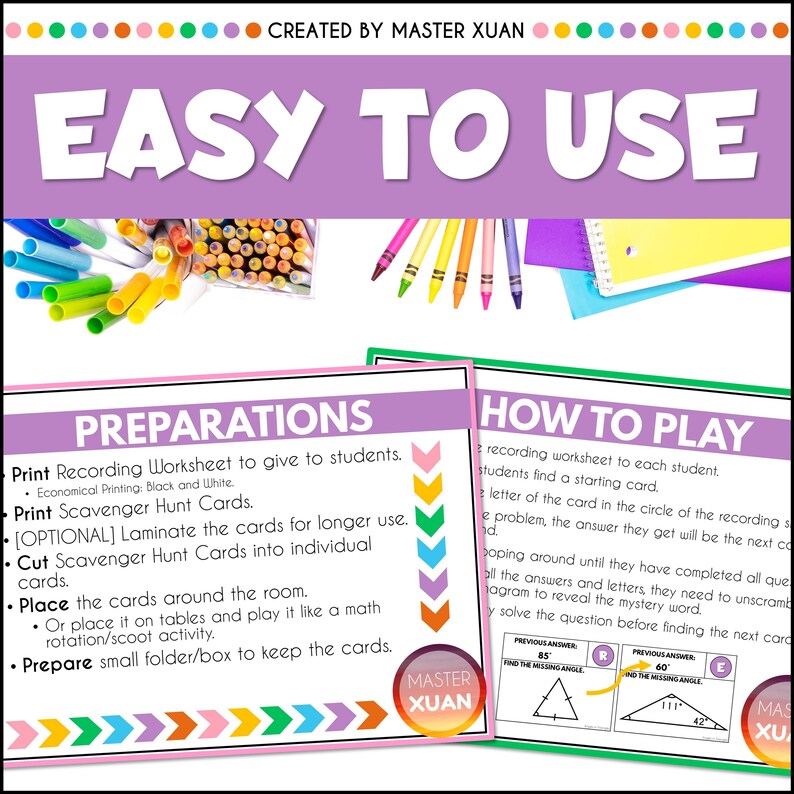 Find Unknown Angles in Triangles 5th Grade Math Scavenger Hunt Game for ...