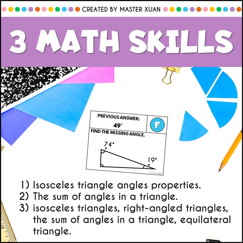 Find Unknown Angles in Triangles 5th Grade Math Scavenger Hunt Game for ...