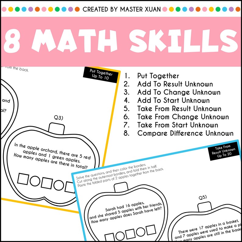 Math Word Problems Addition and Subtraction Within 20 Activities for ...