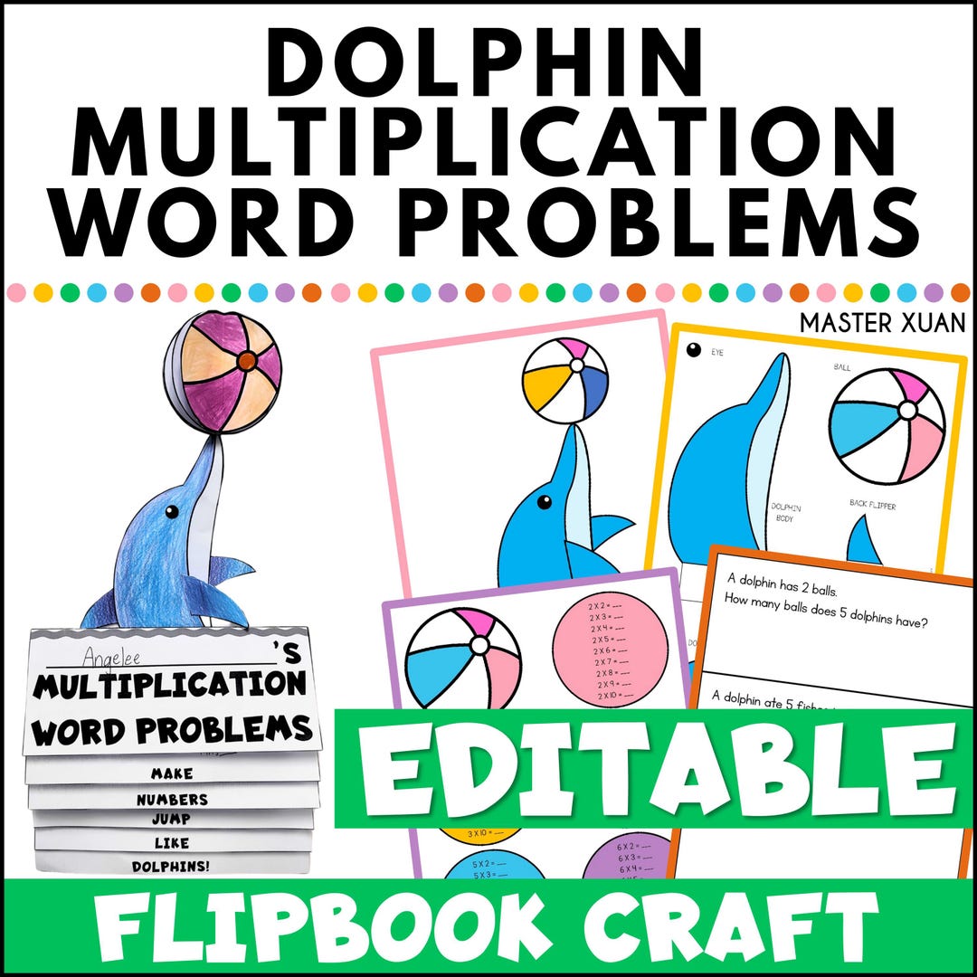 Dolphin Craft 3rd Grade Math Word Problem Flip Book Printable Editable ...