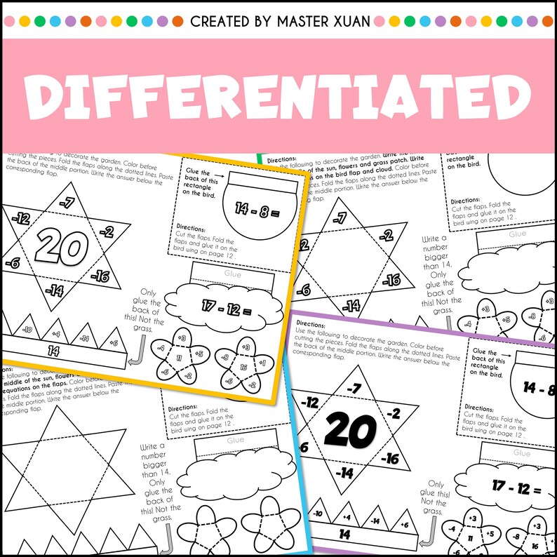 Cut and Paste Activity for 1st Grade Math Add & Subtract Within 20 ...
