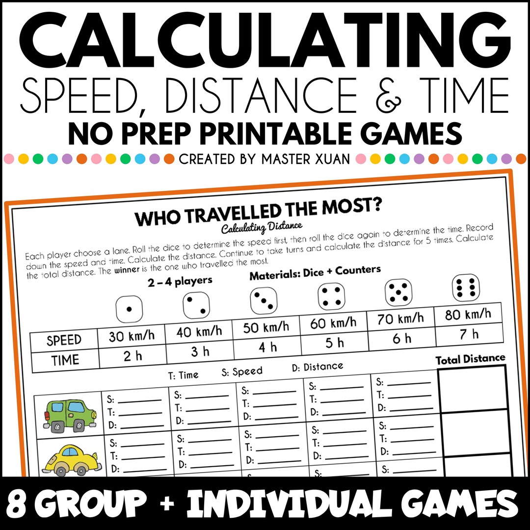 Speed Distance Time Printable Games for 7th Grade Math Speed Formula ...