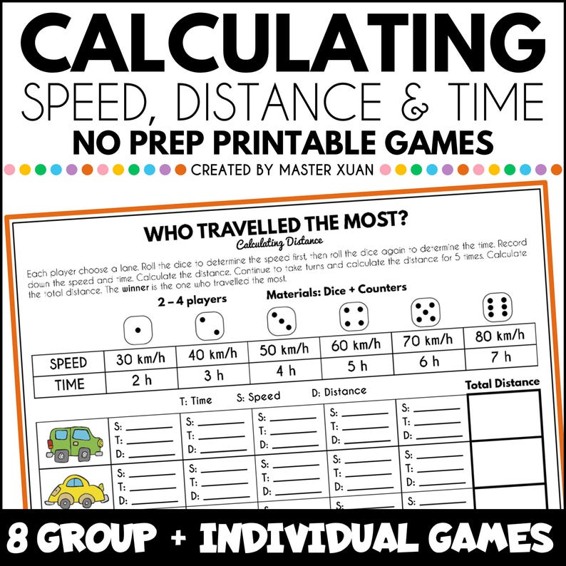 Speed Distance Time Printable Games for 7th Grade Math Speed Formula ...