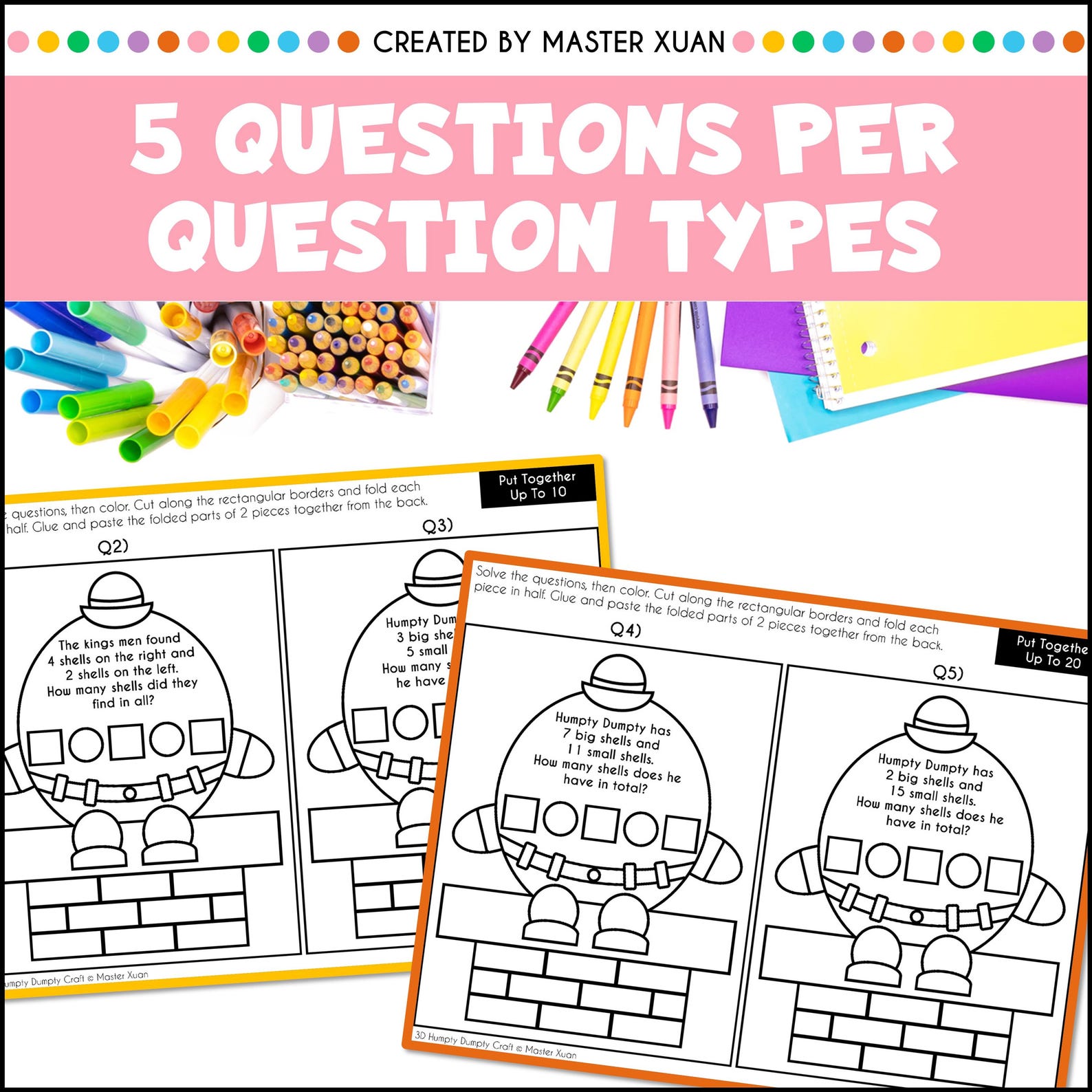 Addition and Subtraction up to 20 Word Problems Math Center 3D Humpty ...