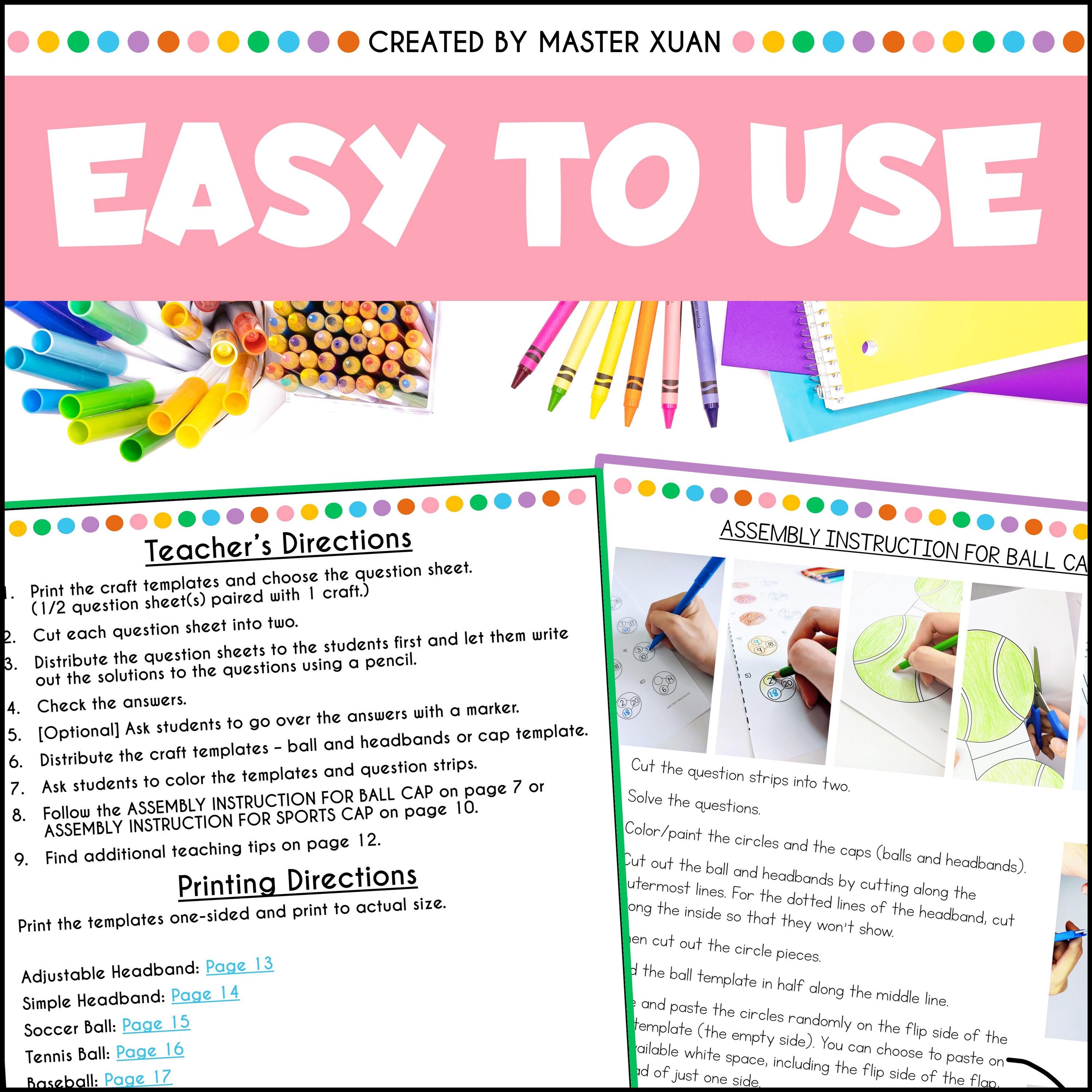 Number Bonds to 100 Sports Craft Printable Activities for First Grade ...
