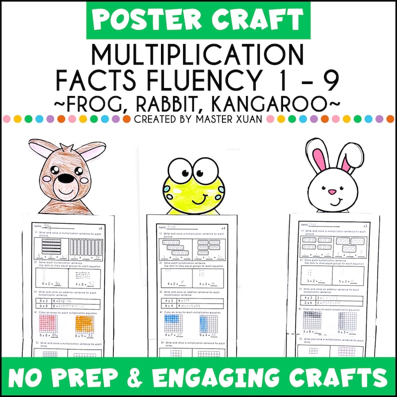 Multiplication Facts for 3rd Grade Math Bulletin Board Jumping Animal ...