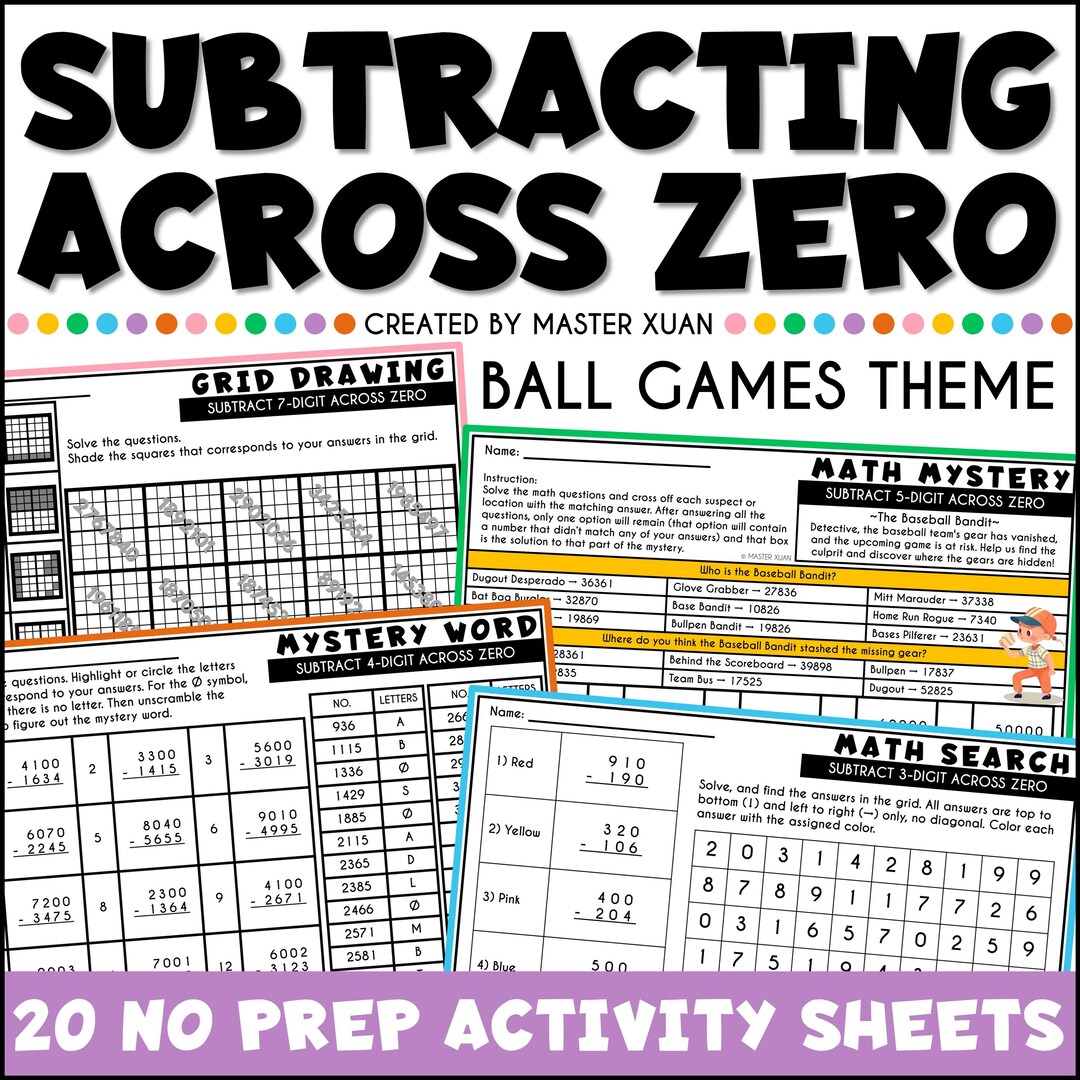 Subtracting Across Zeros Activity Sheets 4th Grade Math Worksheets With ...