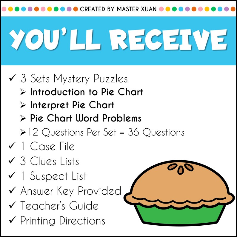Pie Chart Fractions Data Analysis Interpretation Mystery Puzzles ...