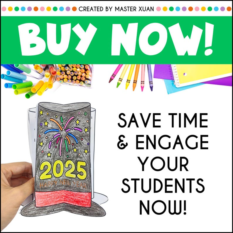 New Year Crafts for Kids 3D Paper Hat Printable Multi-step Numberless ...