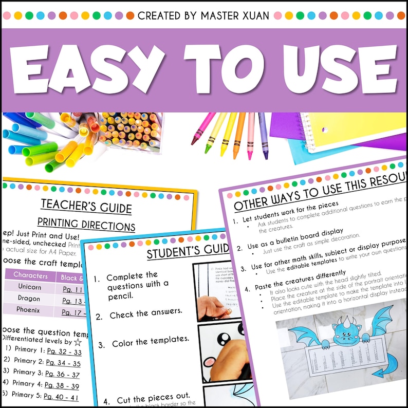 Mythical Creatures Math Word Problems Printable Paper Craft Kids ...