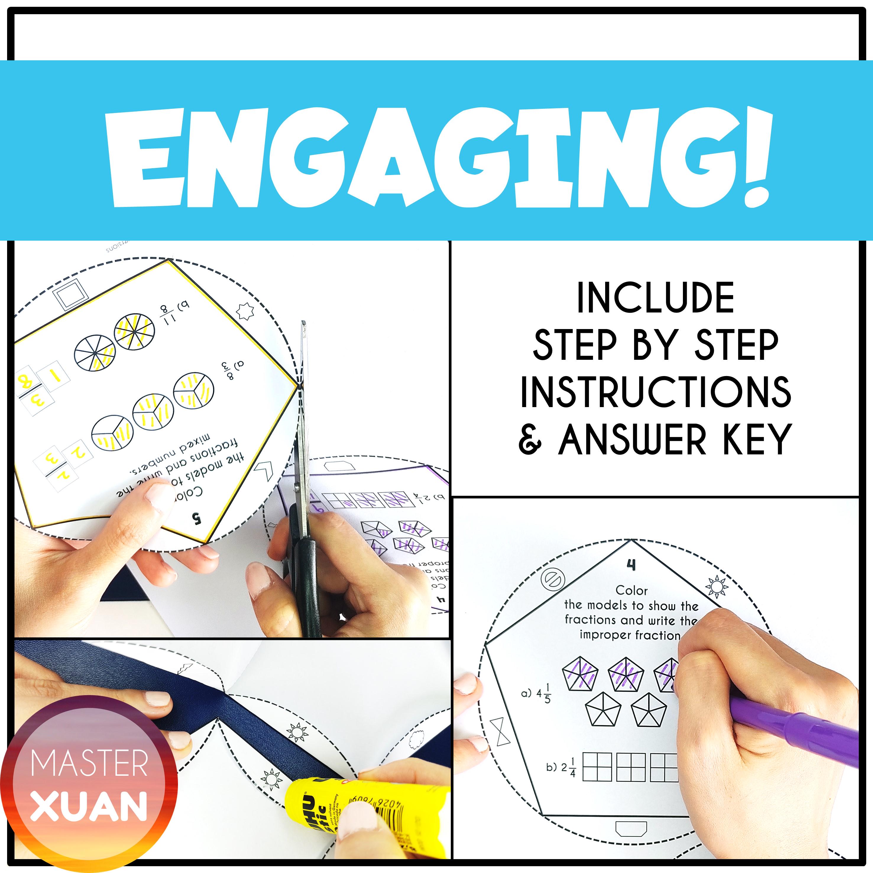 Mixed Numbers and Improper Fractions Math Craft Printable Activities ...