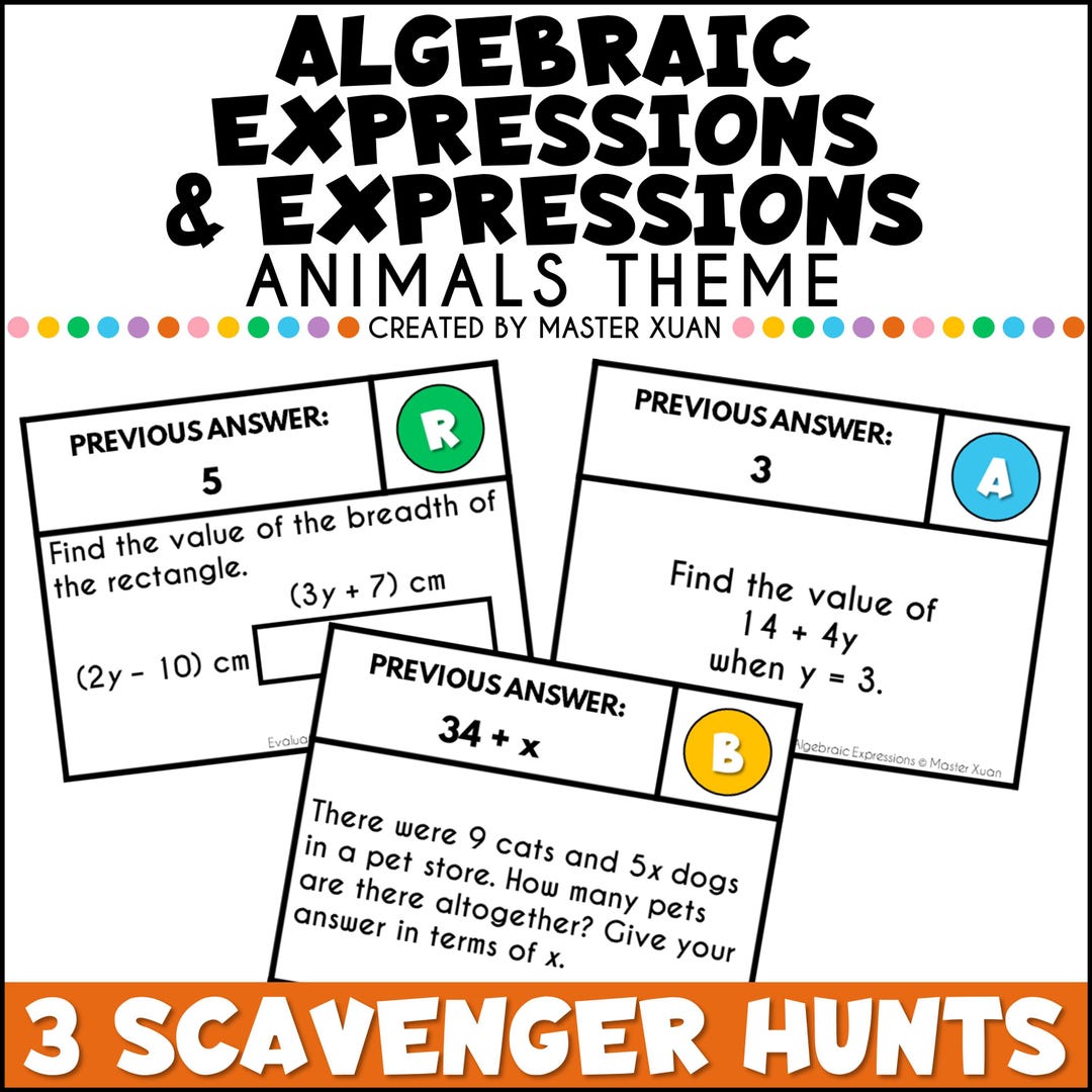 Algebraic Equations and Expressions via Substitution Scavenger Hunt ...