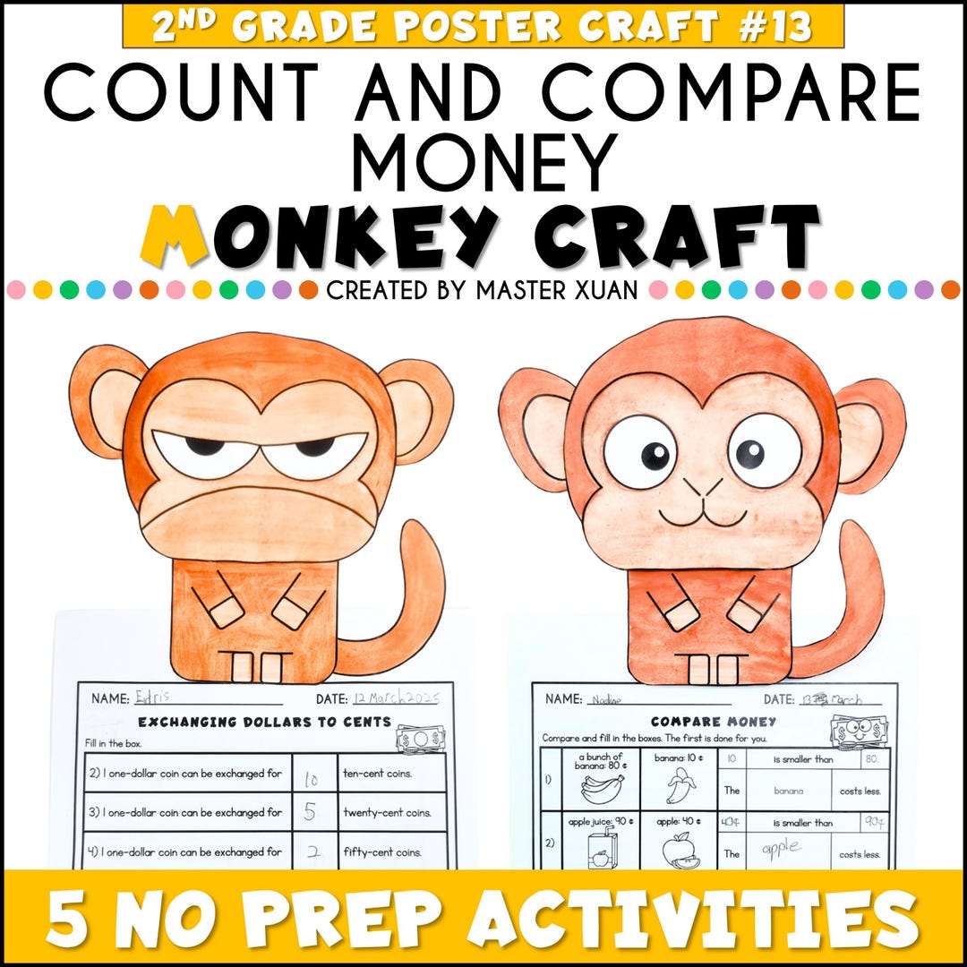 Monkey Craft Kids Printable Zoo Animal Activity Money Worksheets 2nd ...