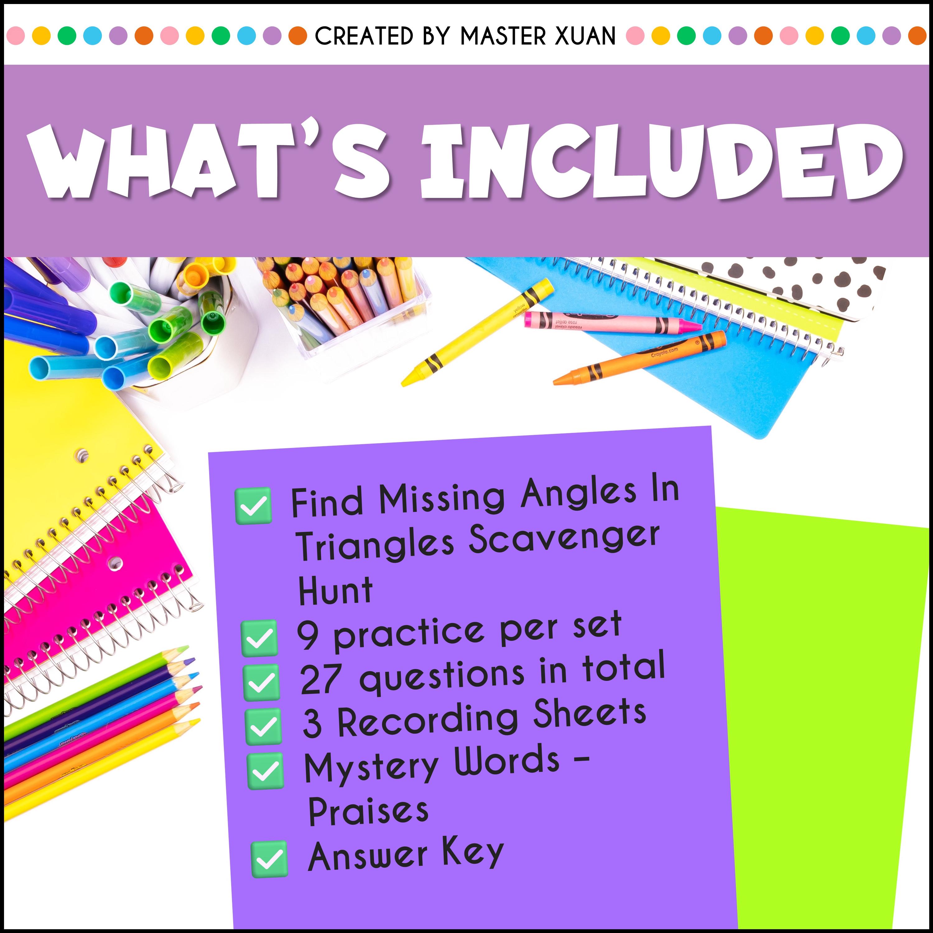 Find Unknown Angles in Triangles 5th Grade Math Scavenger Hunt Game for ...