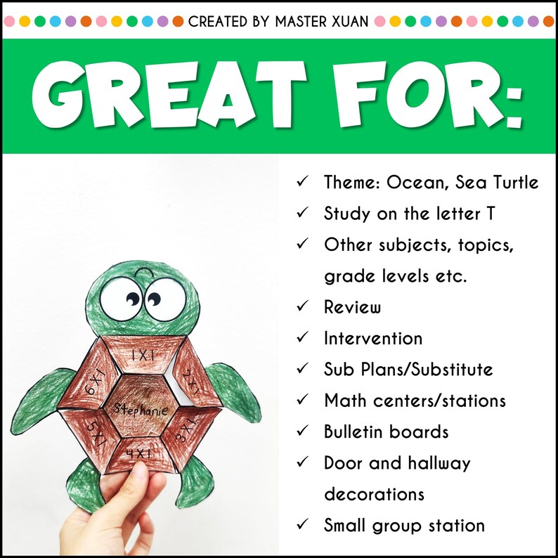 Sea Turtle Craft for 3rd Grade Math Facts Multiplication Printable Math ...