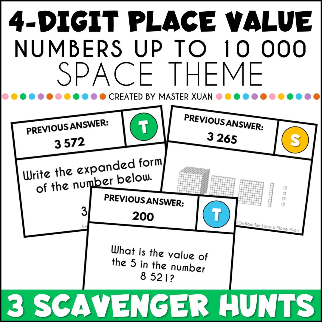 Place Value Scavenger Hunt Game With Space Theme Activities for 3rd ...