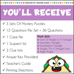 Missing Angles in Triangles Worksheets for 5th Grade Mystery Puzzle ...