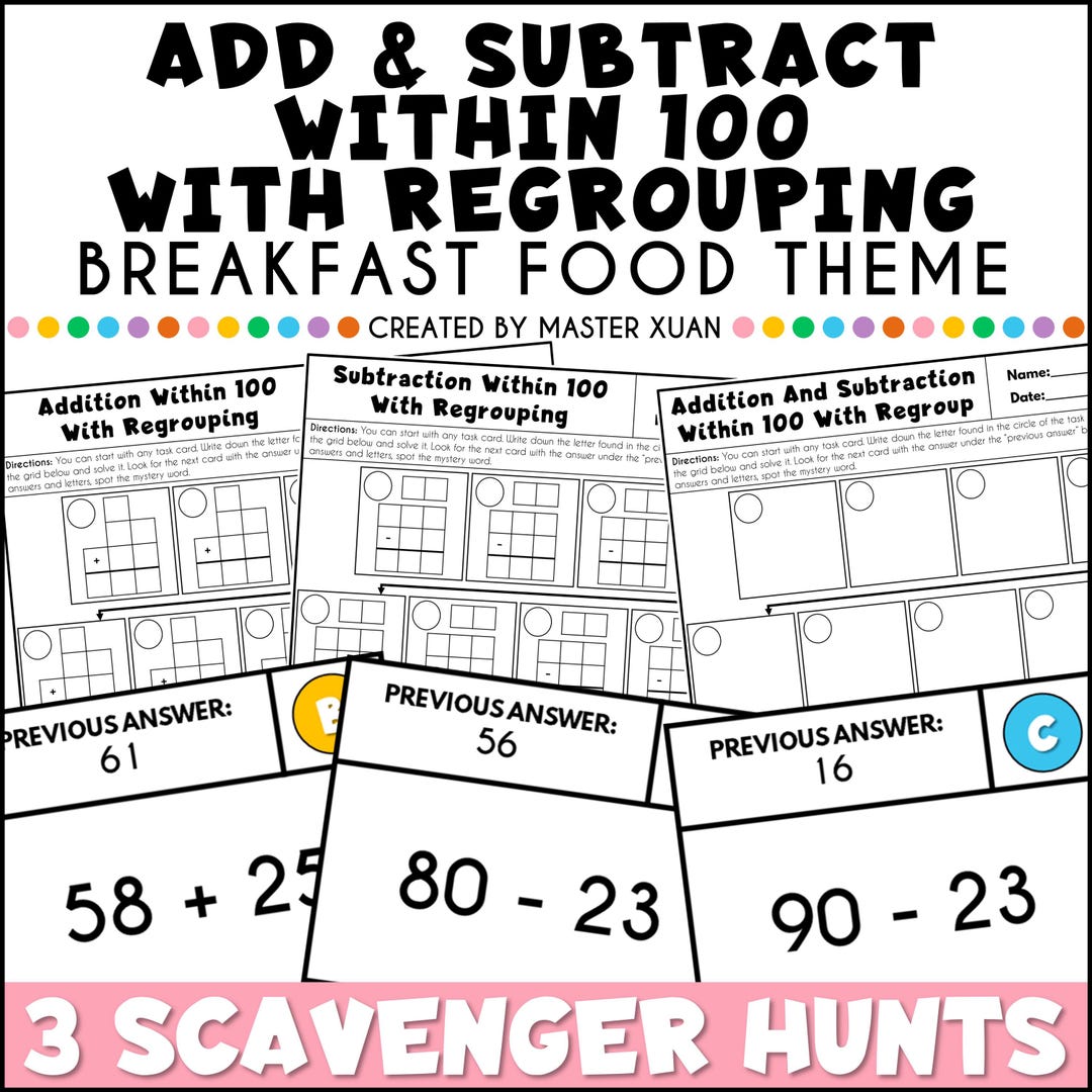 2nd Grade Addition & Subtraction Worksheets – Within 100, Regrouping ...