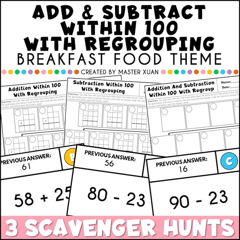 2nd Grade Addition & Subtraction Worksheets – Within 100, Regrouping ...