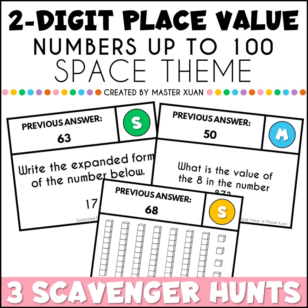 Place Value Scavenger Hunt Game for 1st Grade Activity Numbers to 100 ...