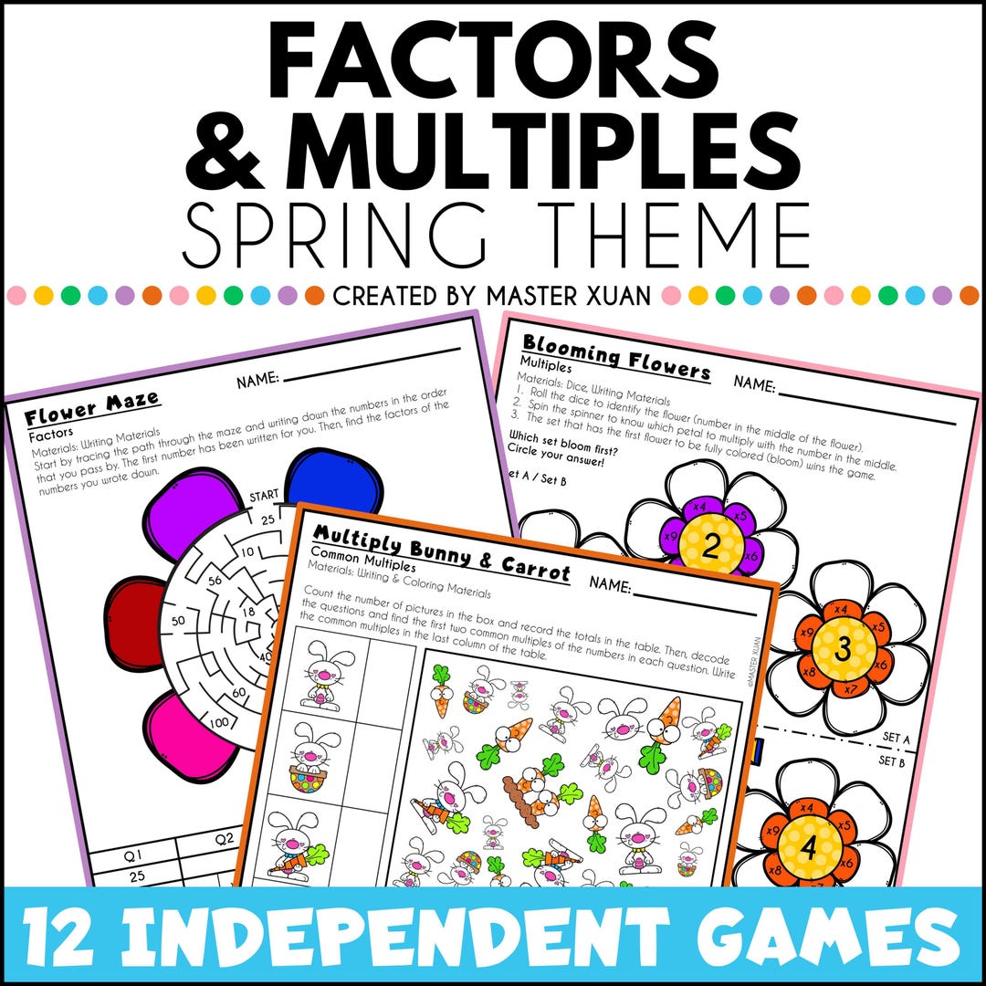 Spring Independent Math Board Games for 4th Grade Factors and Multiples ...