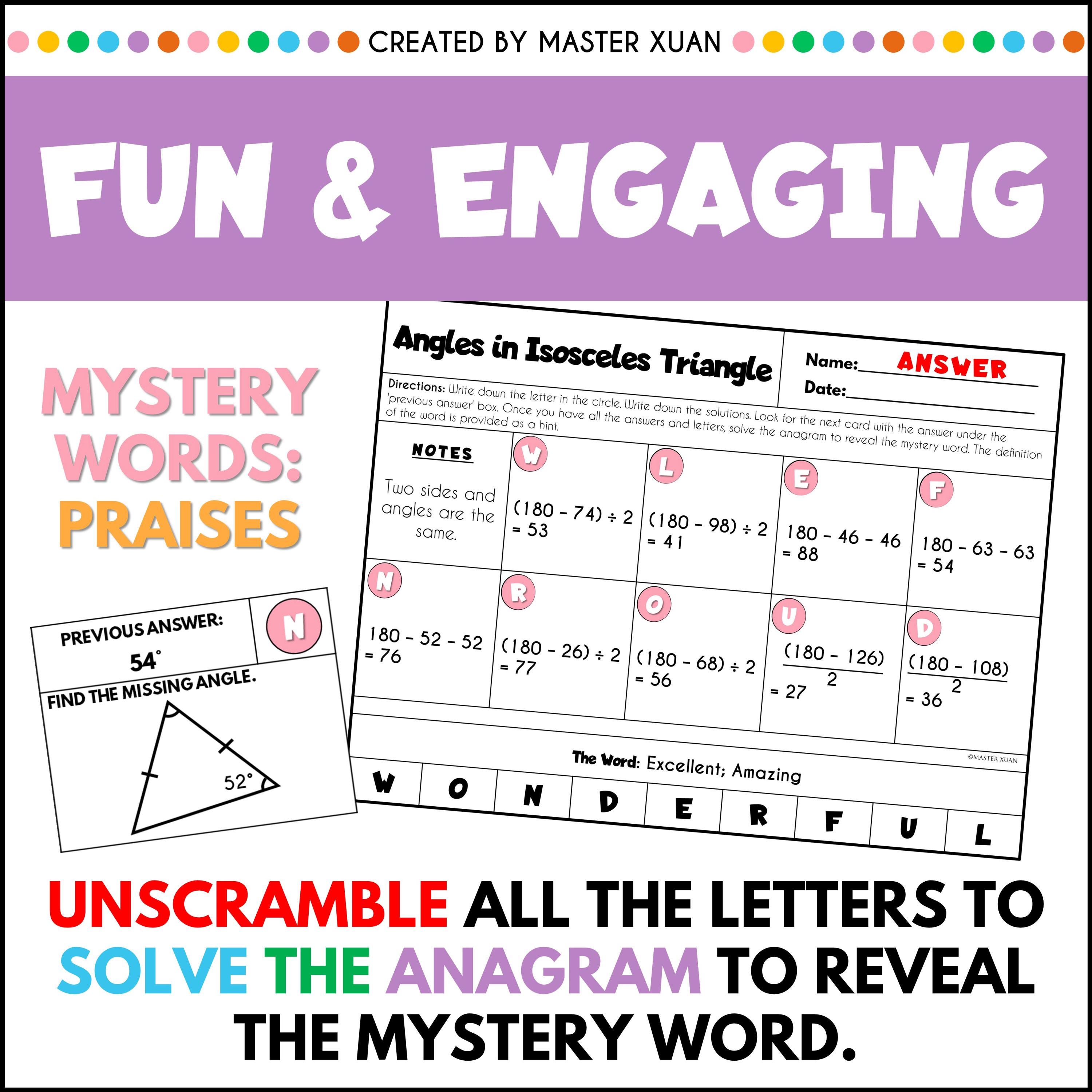 Find Unknown Angles in Triangles 5th Grade Math Scavenger Hunt Game for ...