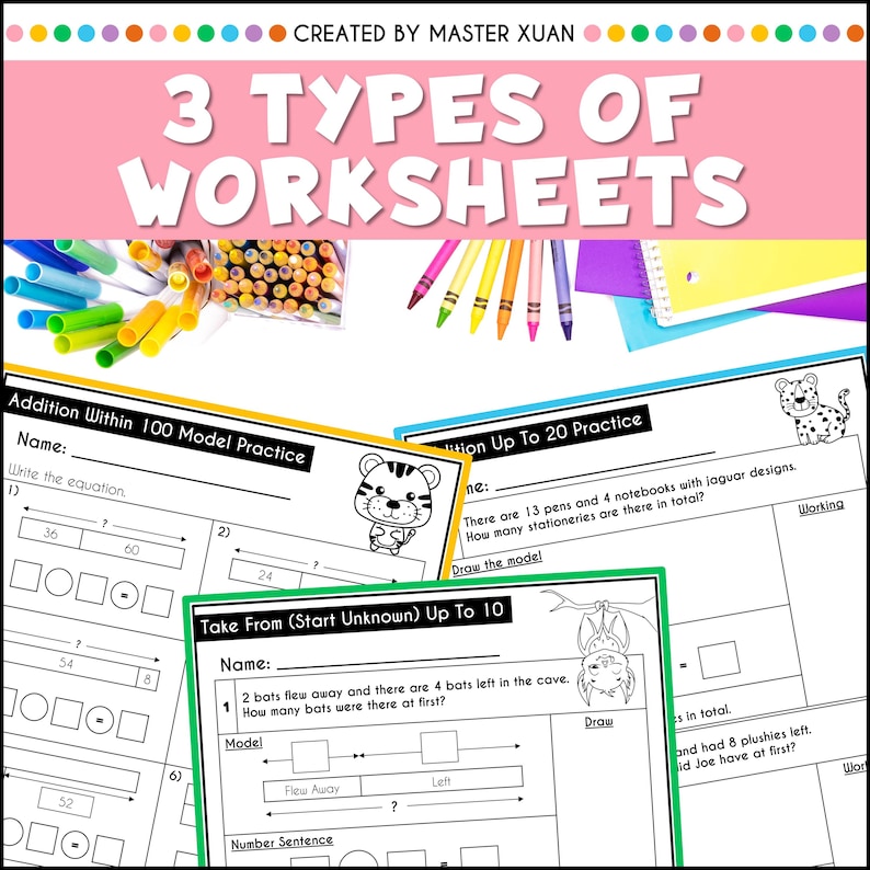 Addition and Subtraction Word Problems Within 100 Worksheet With Zoo ...