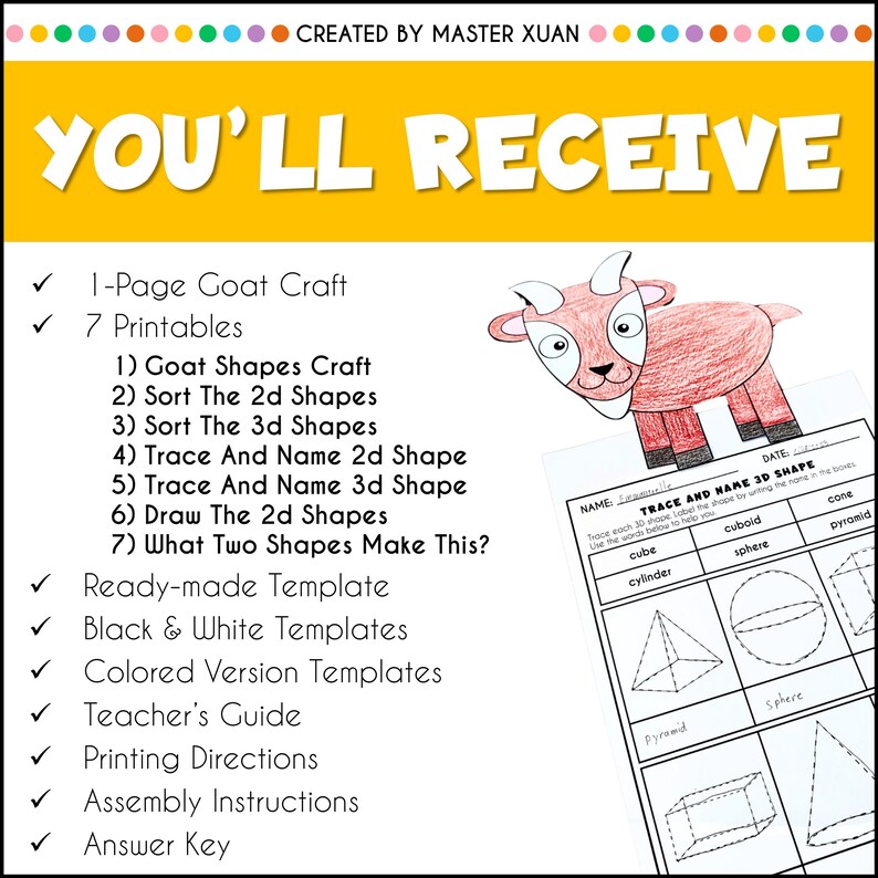 Goat Craft With 2D and 3D Shapes Worksheet: 2nd Grade Geometry Zoo ...