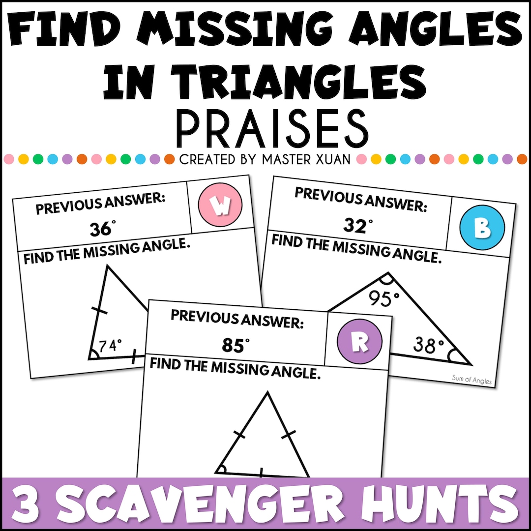Find Unknown Angles in Triangles 5th Grade Math Scavenger Hunt Game for ...