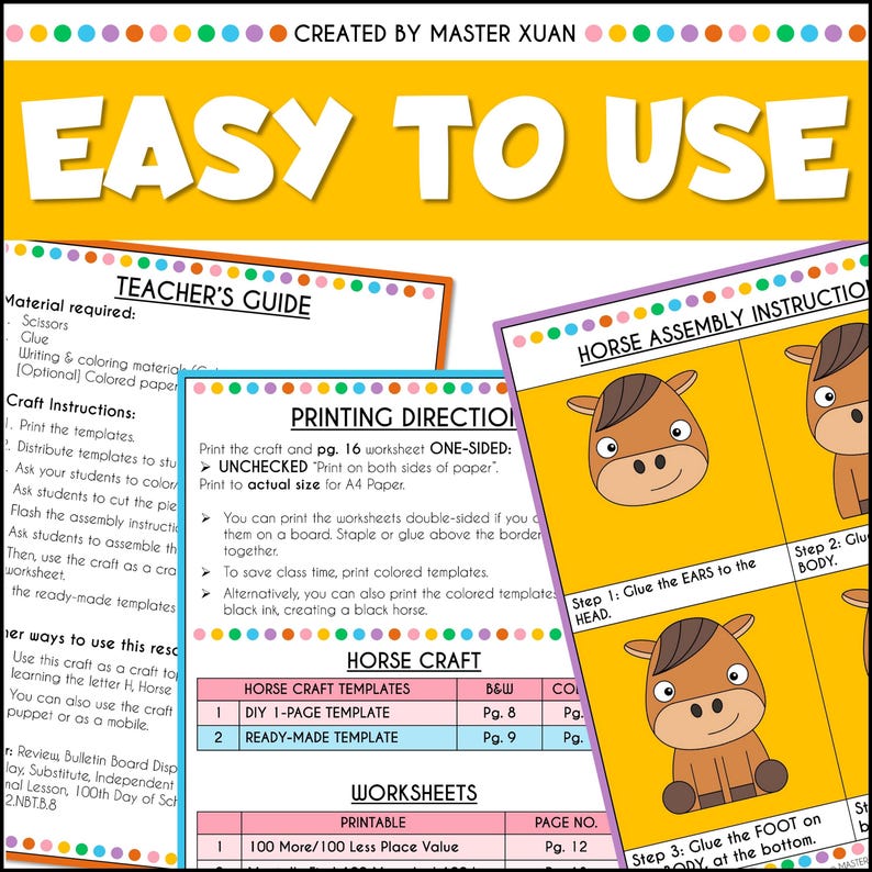 Cute Printable Horse Craft for Kid, Math Worksheets, 2nd Grade Math ...