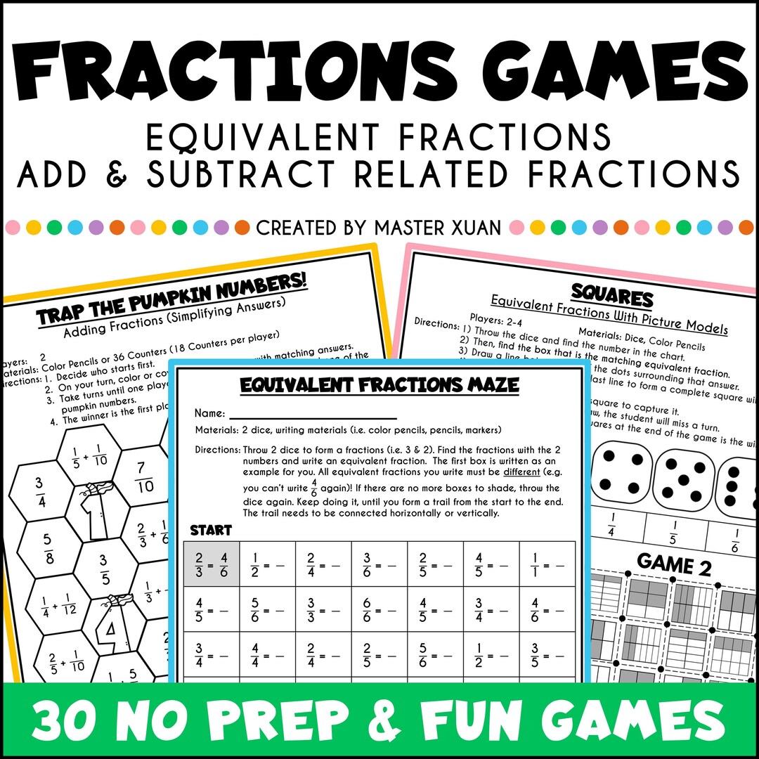 Math Board Games for Addition and Subtraction Fractions Games for 4th ...