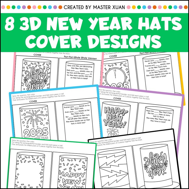 New Year Crafts for Kids 3D Paper Hat Printable Multi-step Numberless ...