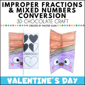 Mixed Number to Improper Fraction for Fourth Grade Fractions Valentine ...